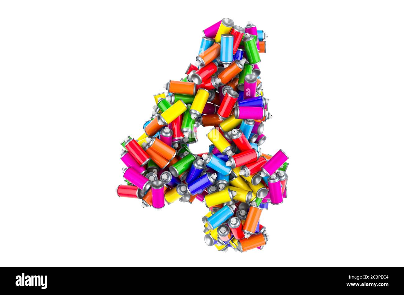 Number 4 from colored spray paint cans, 3D rendering isolated on white ...