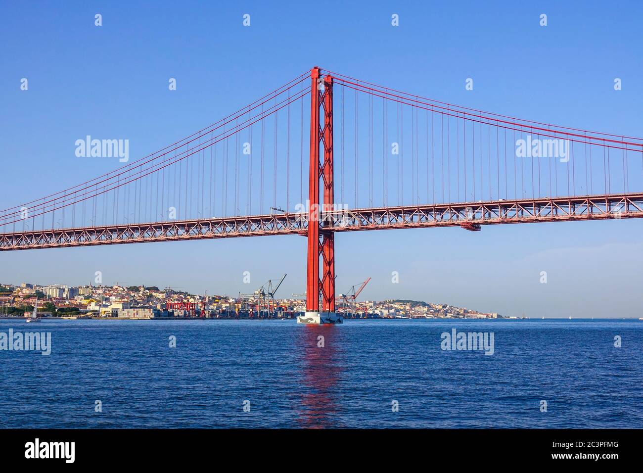 Famous 25th April Bridge over River Tajo in Lisbon aka Salazar Bridge ...