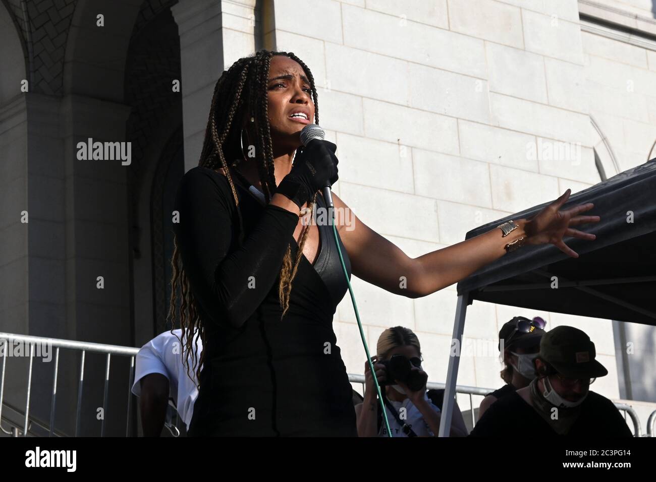 LOS ANGELES, USA. JUNE 19 2020: Ciera Foster speaks during a rally ...