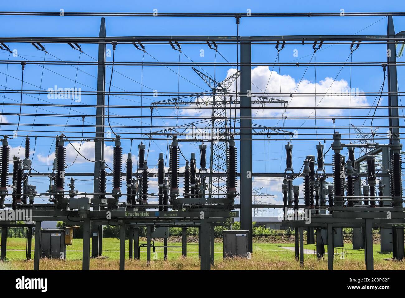 Electrical Transformer. Distribution of electric energy at a big ...