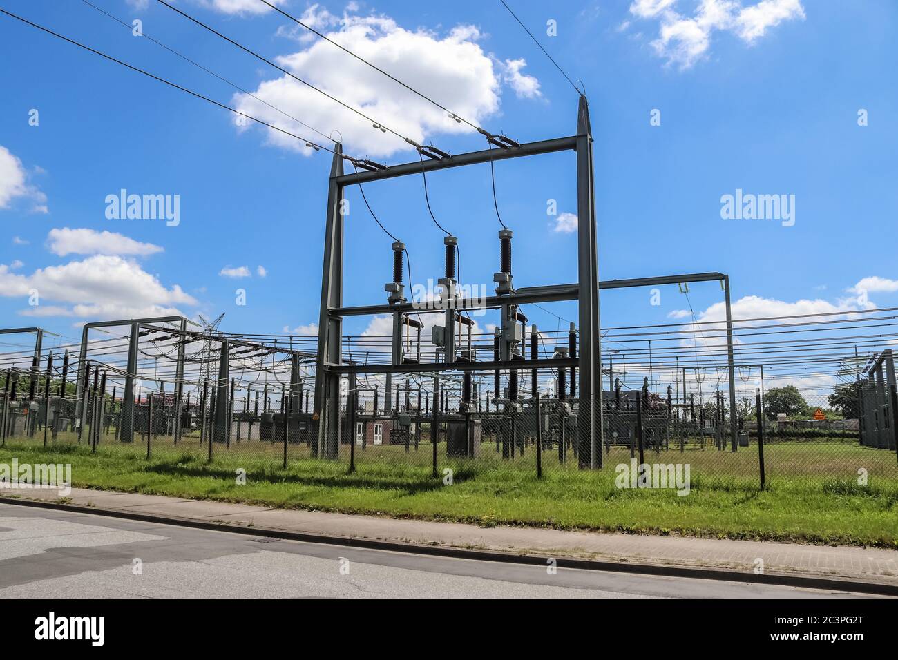 Electrical Transformer. Distribution of electric energy at a big ...