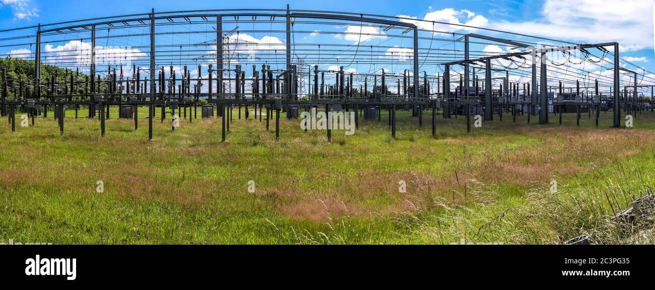 Electrical Transformer. Distribution of electric energy at a big ...