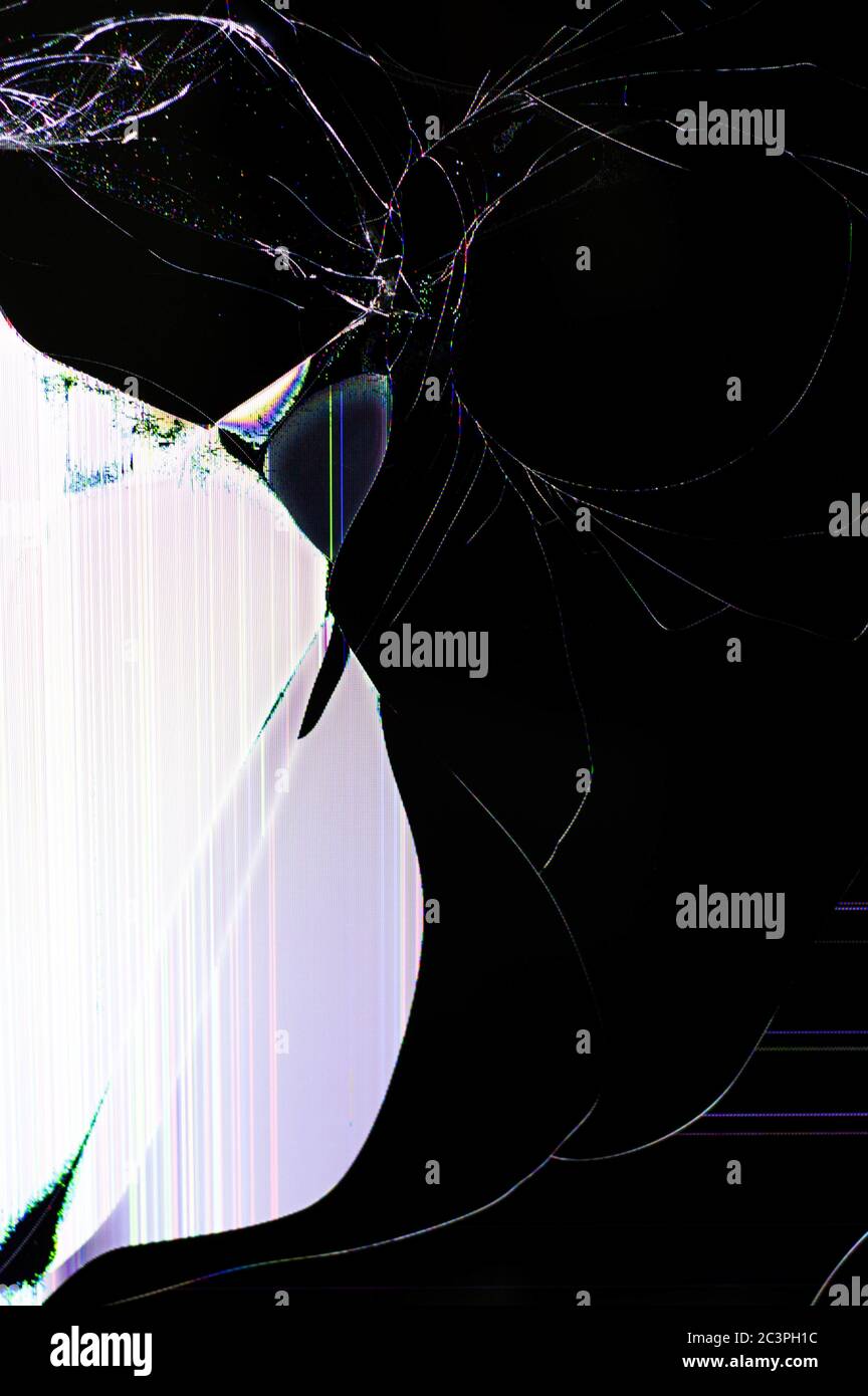 Vertical shot of a broken and non-working screen of an electronic ...