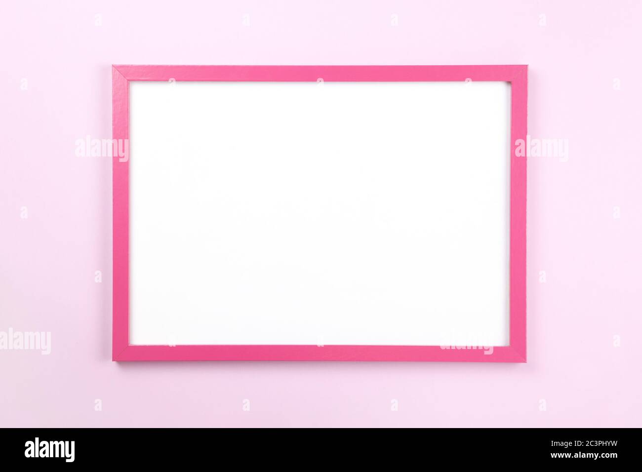 Pink rectangular frame with empty clean white center on pastel pink ...