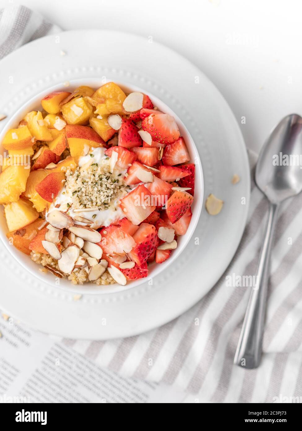 Healthy breakfast with fresh fruits and nuts Stock Photo - Alamy