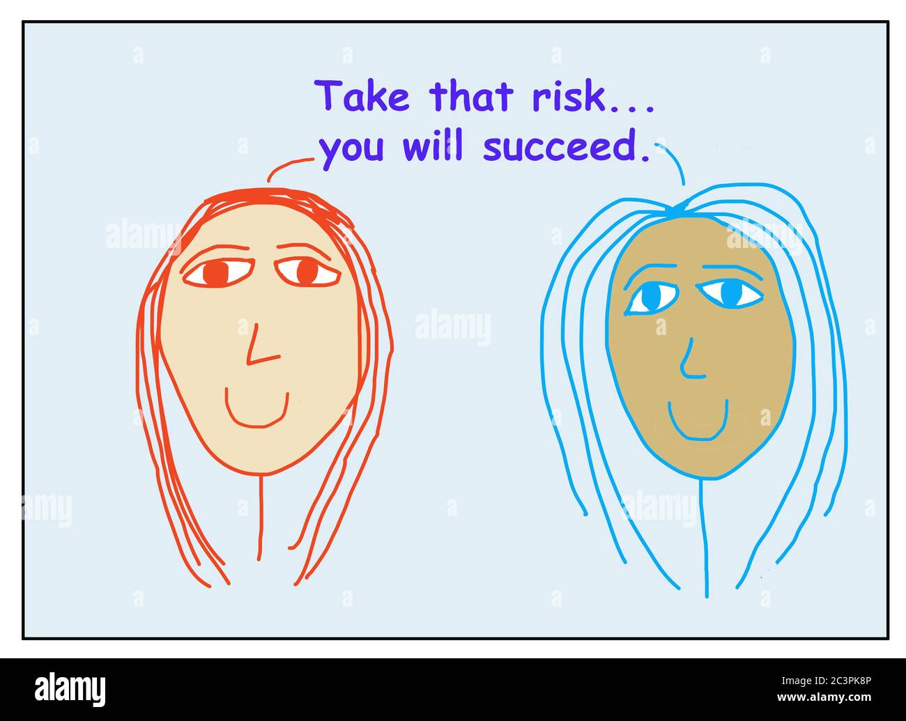 Color cartoon of two smiling, beautiful, ethnically diverse women ...