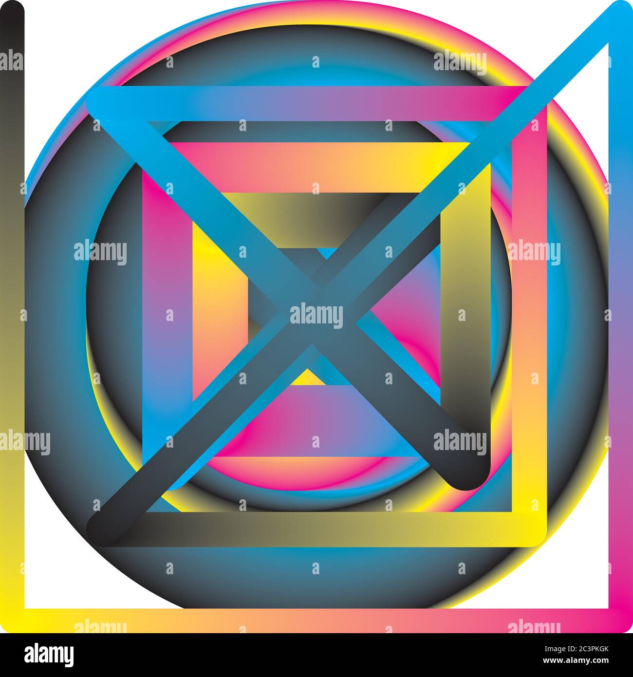 Cyan Magenta Yellow Black color swatches square spiral target blended ...