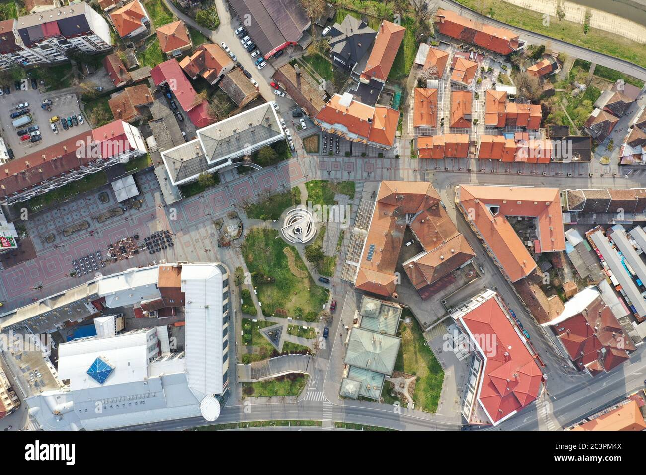 Aerial view of the Brcko district downtown, Bosnia and Herzegovina ...