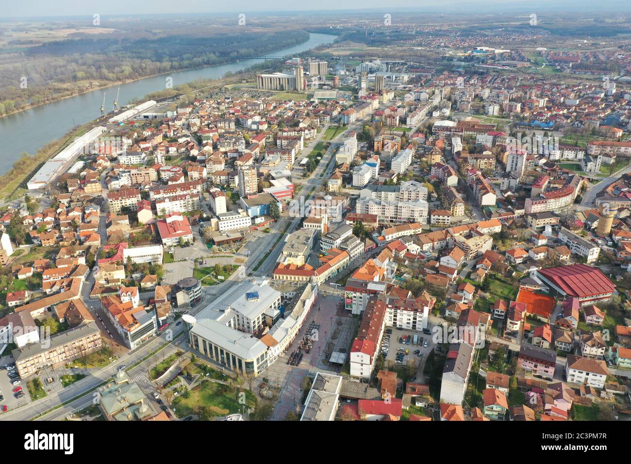Aerial view of the Brcko district downtown, Bosnia and Herzegovina ...