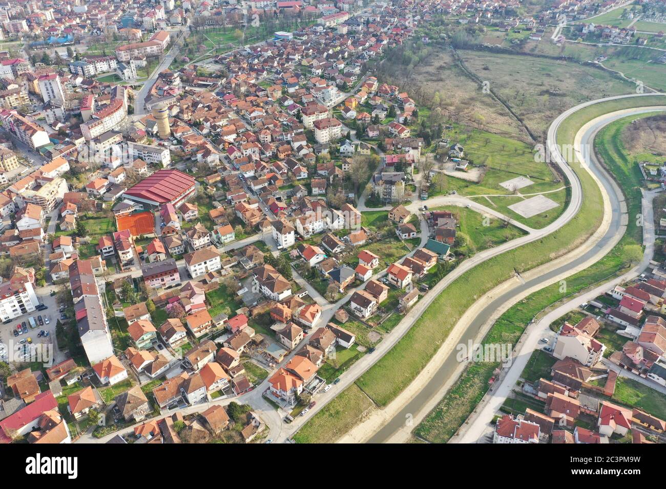 Aerial view of the Brcko district downtown, Bosnia and Herzegovina ...