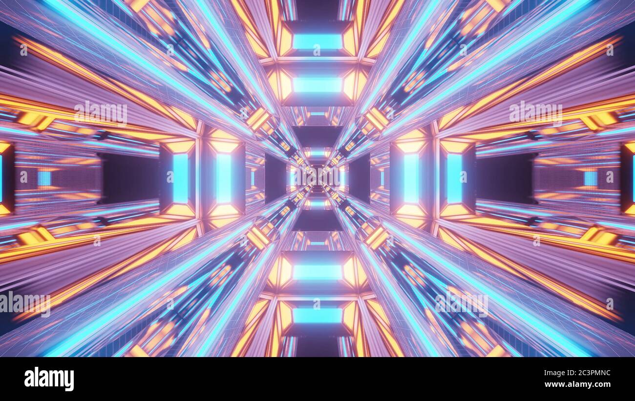 3d illustration of cosmic environment with colourful neon laser lights ...