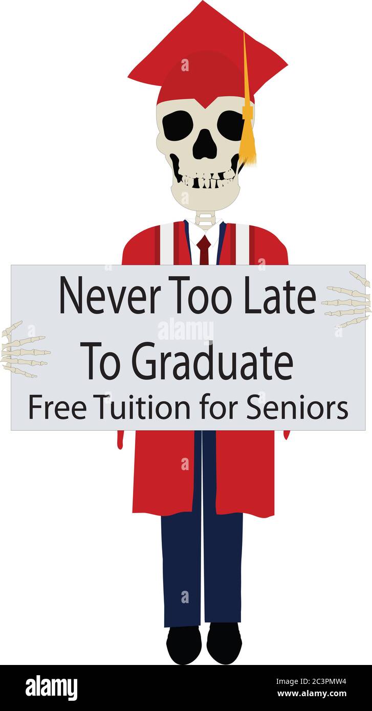 Illustration Skeleton in Graducation Cap and Gown with Sign Reading ...