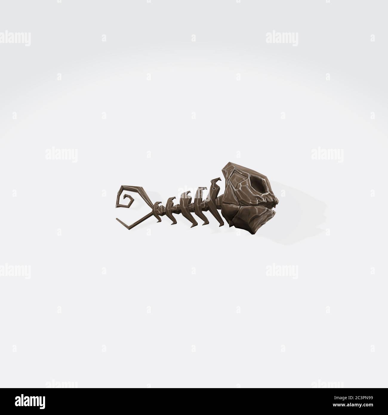 Illustration of a 3D rendering of a skeleton of a fish on a white ...
