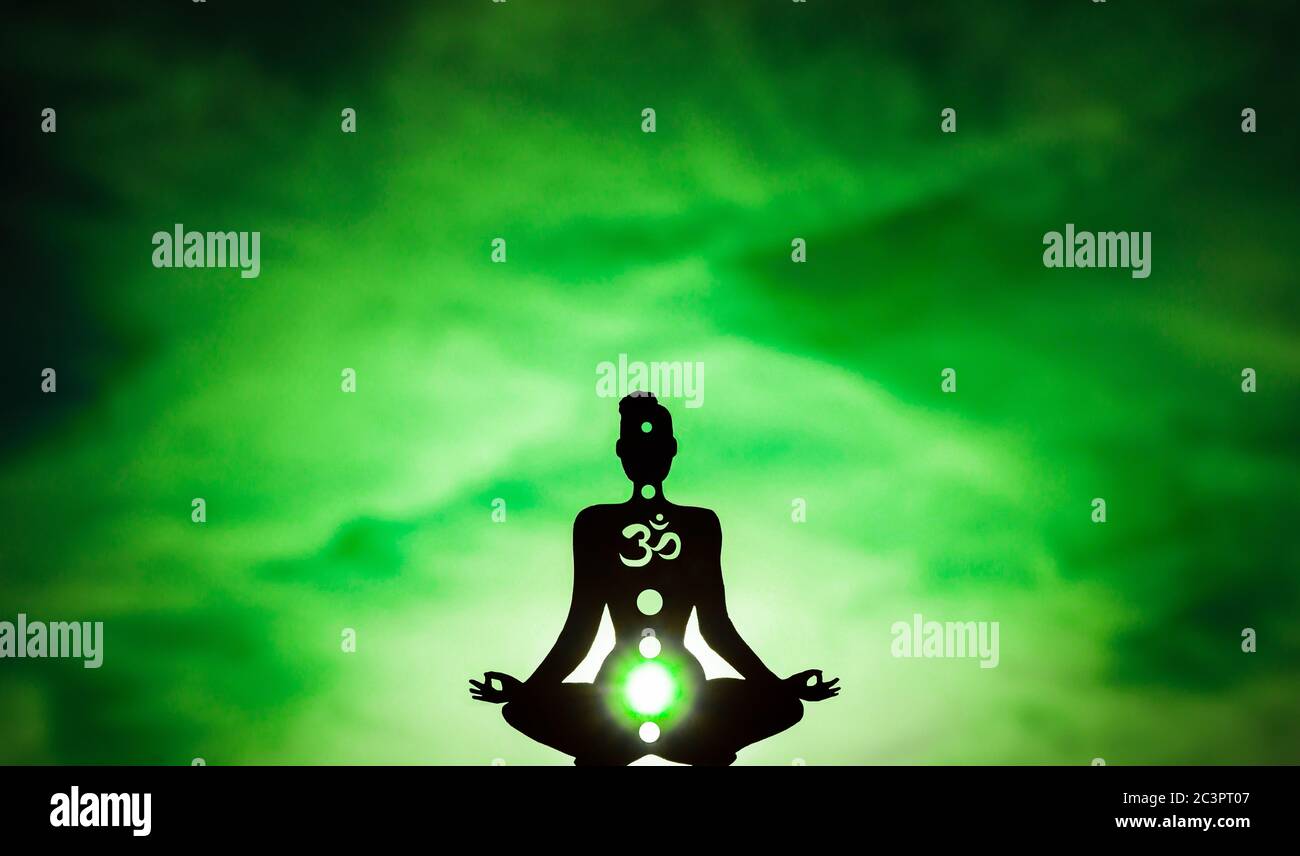 Illustration of a figure showing chakras - The color Green shows the ...