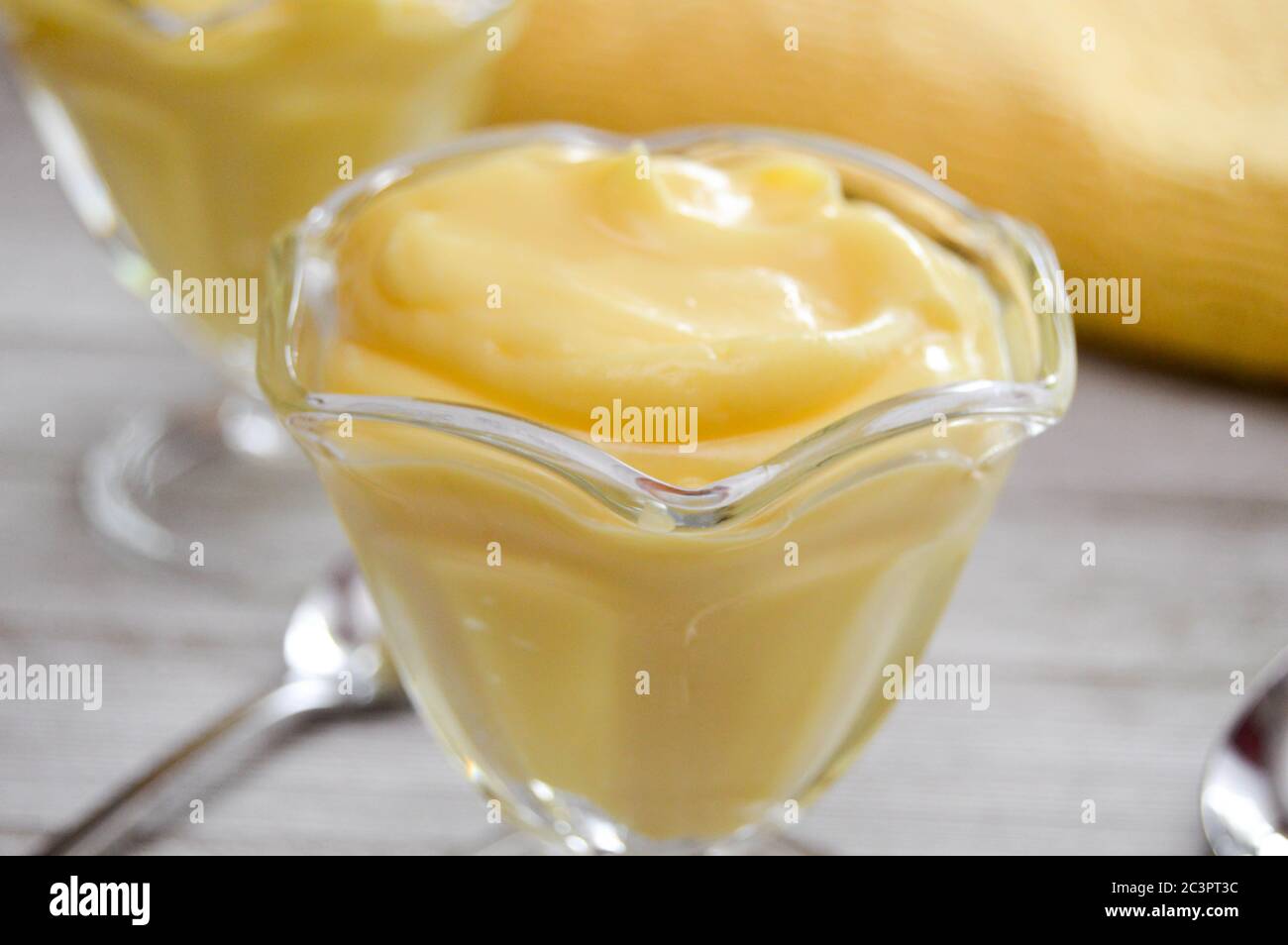 vanilla pudding in a fancy glass dish Stock Photo - Alamy