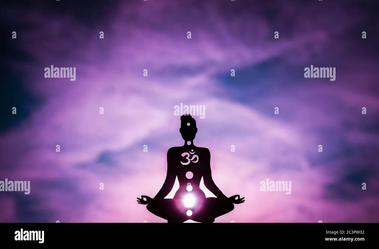 Illustration of a figure showing chakras - the color Purple shows the ...