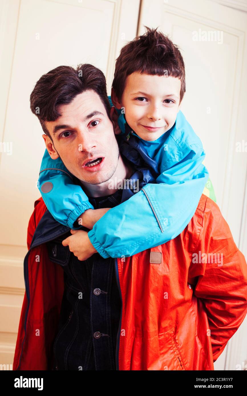 faher and son together having fun at home, lifestyle happy family ...