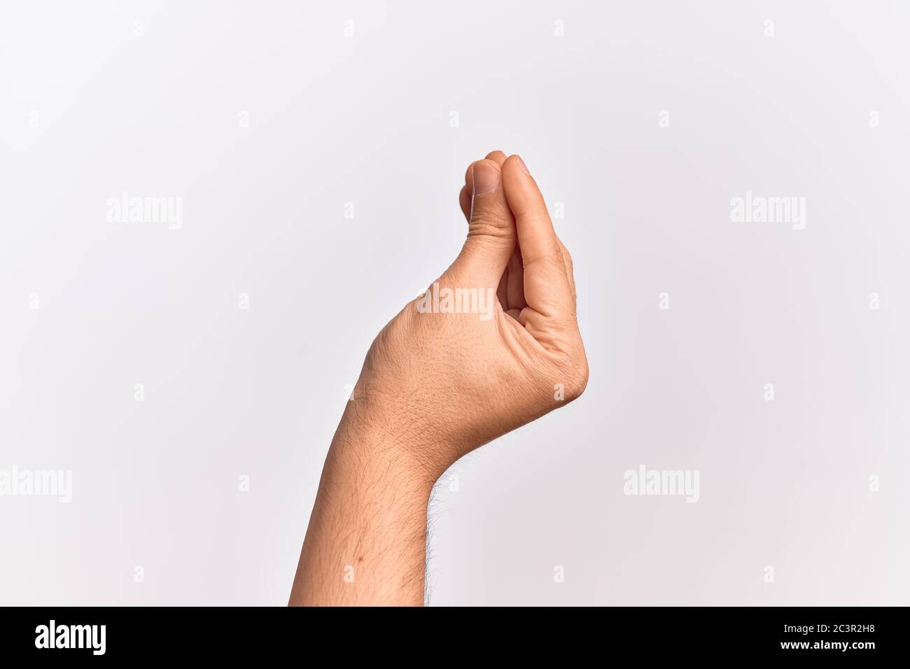 Hand of caucasian young man showing fingers over isolated white ...