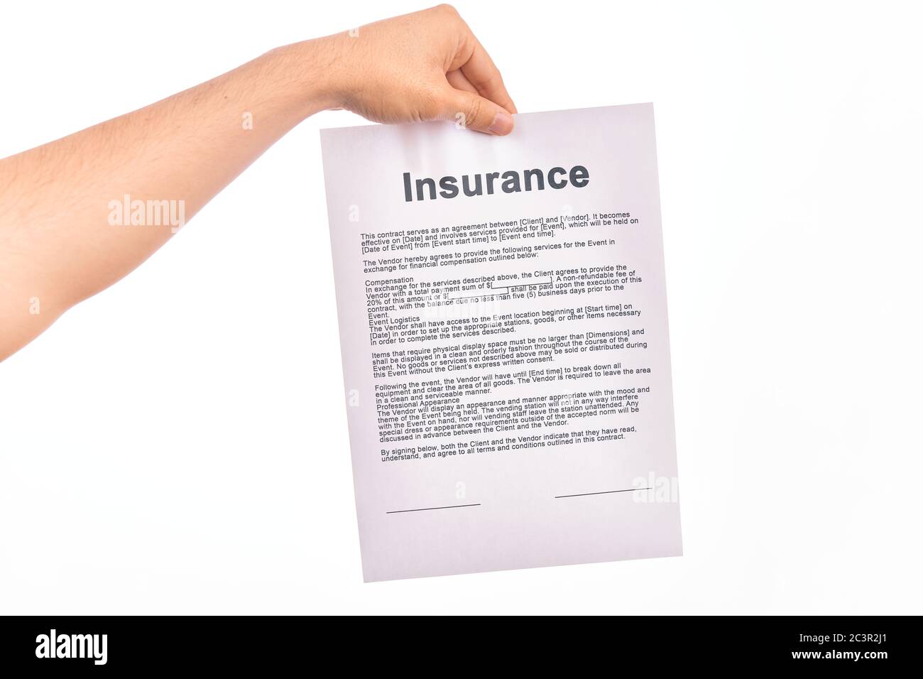 Holding Insurance paper form over isolated white background Stock Photo ...