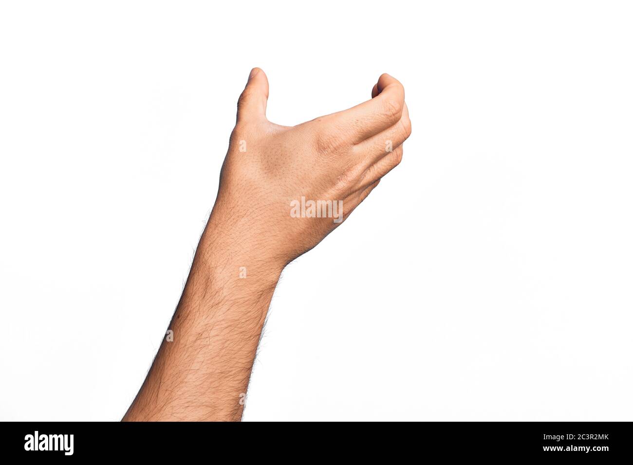 Hand of caucasian young man showing fingers over isolated white ...