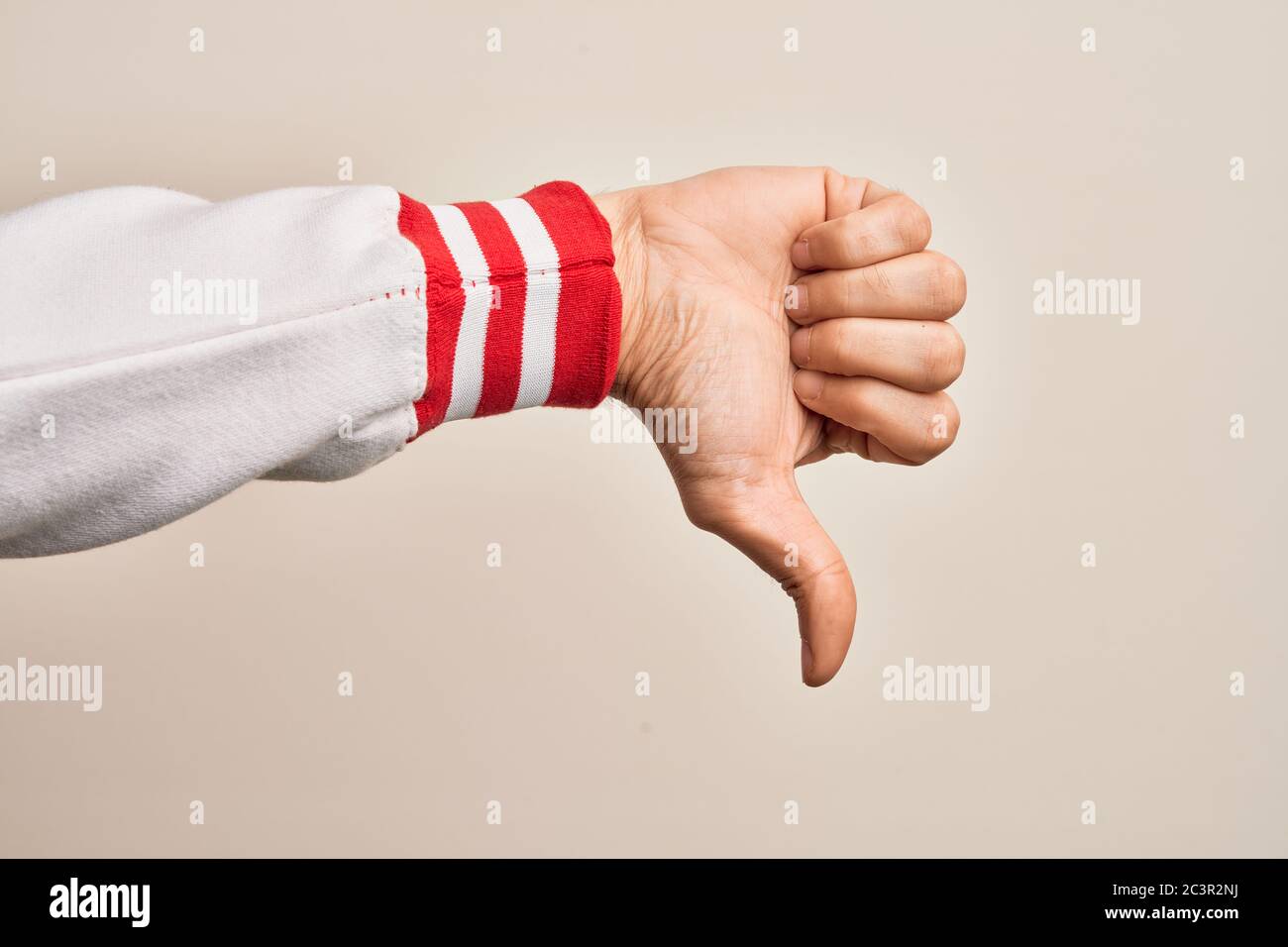 Hand of caucasian young man showing fingers over isolated white ...