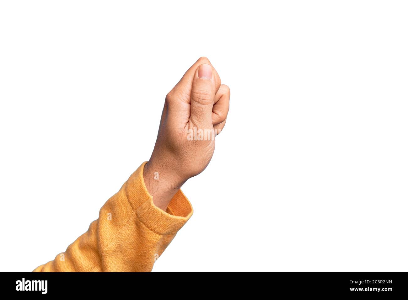 Hand of caucasian young man showing fingers over isolated white ...