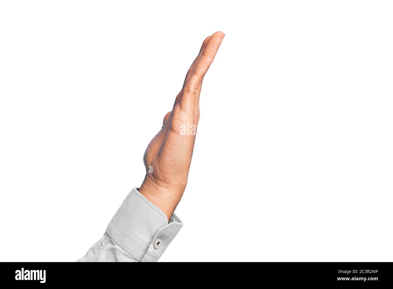 Hand of caucasian young man showing fingers over isolated white ...
