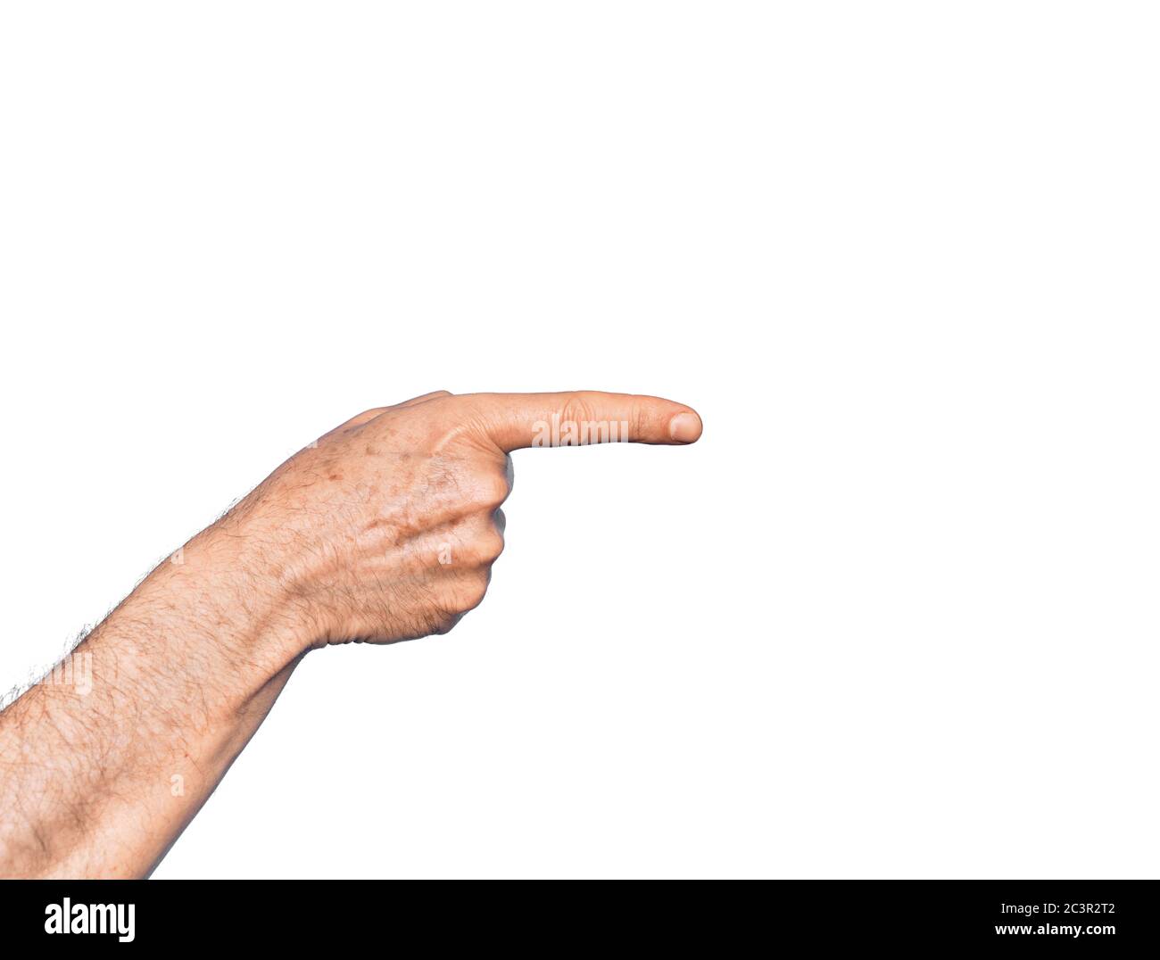 Hand of caucasian middle age man over isolated white background ...