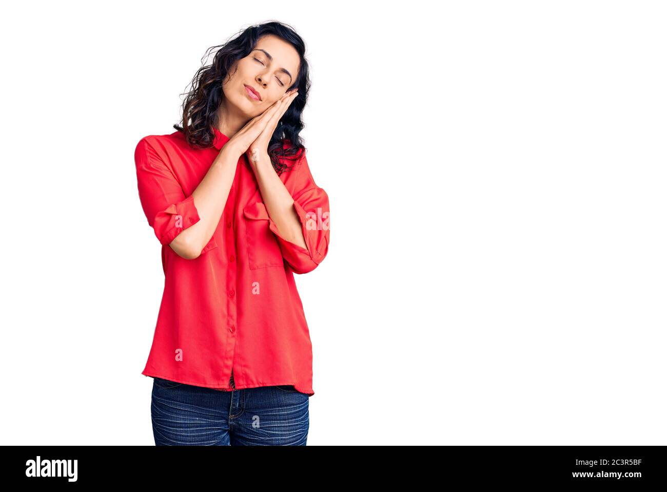 Young Beautiful Hispanic Woman Wearing Casual Clothes Sleeping Tired