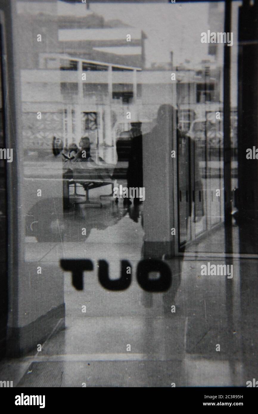 Fine 70s vintage black and white photography of a waiting room thru the ...