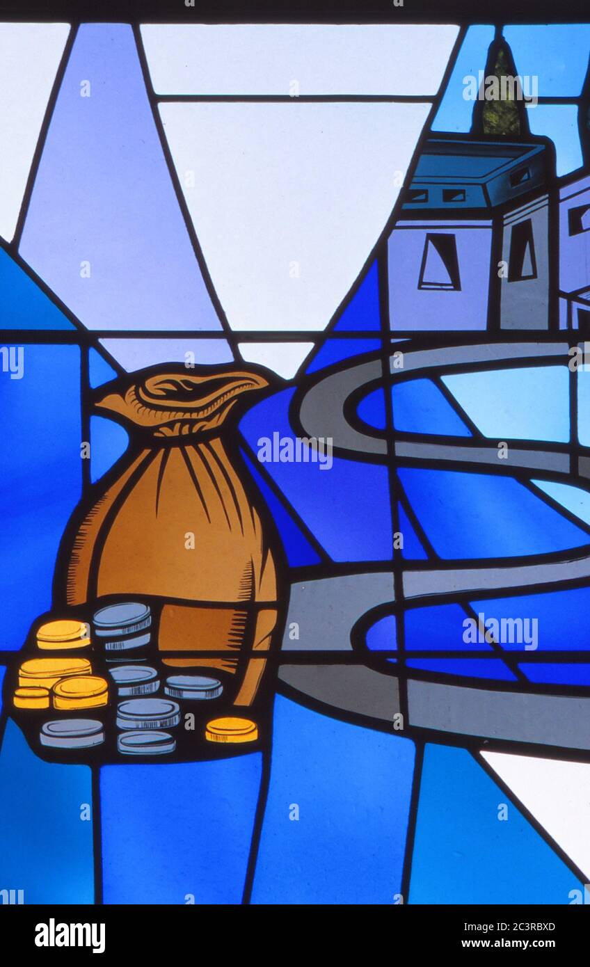 LOS ANGELES, UNITED STATES - May 18, 1986: Stained Glass image of Jesus ...