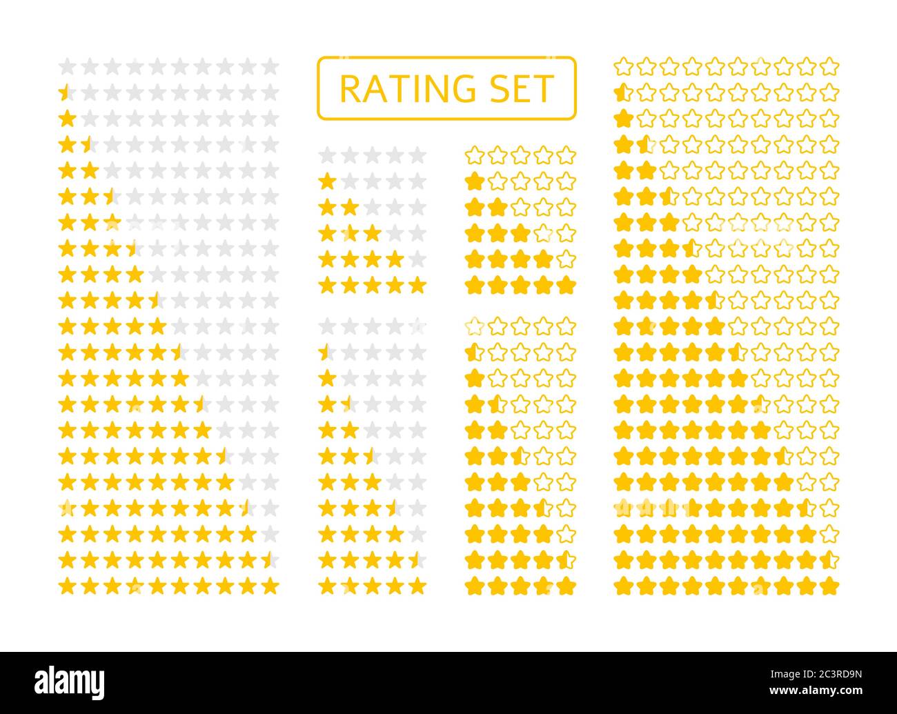 Set of yellow stars rating. Five and ten star customer product rating ...