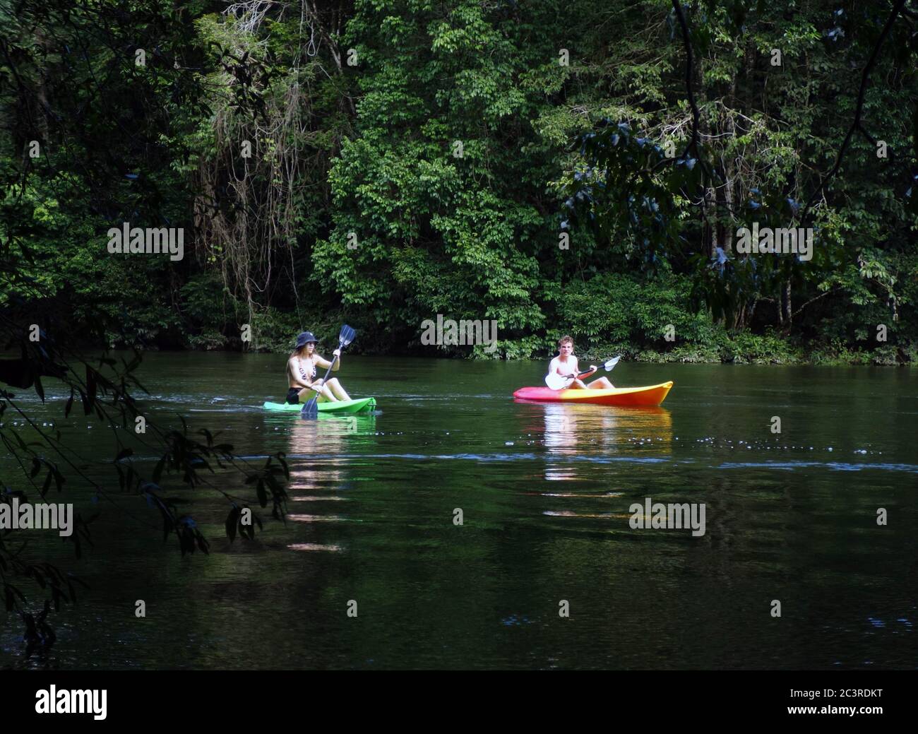 Two kayakers on the Little Mulgrave River, Goldsborough Valley ...