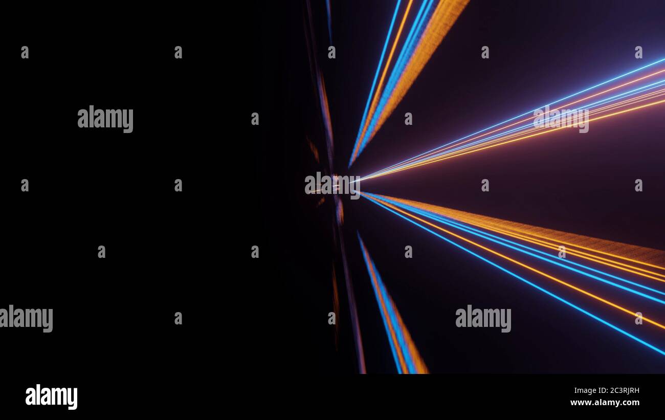Graphic illustration with 3D rendering of laser light lines on a black ...