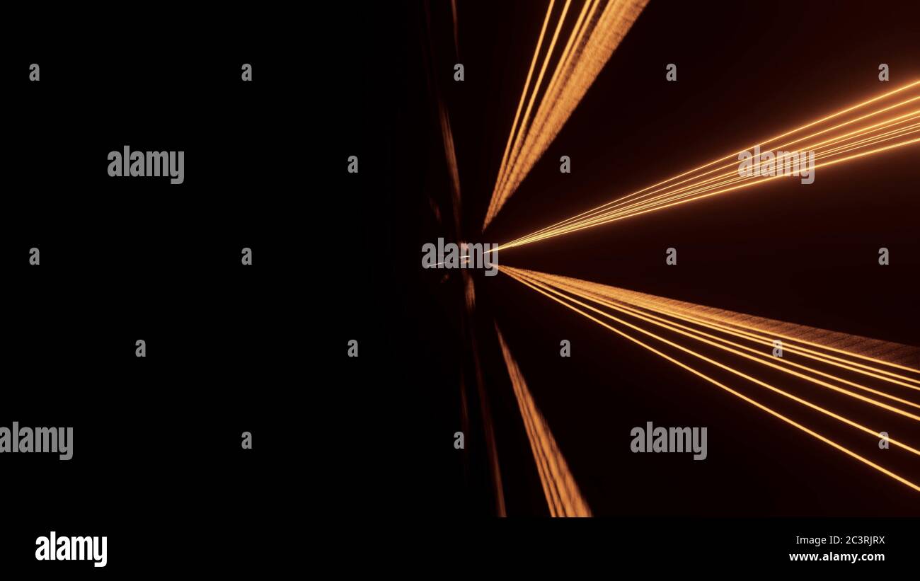 Graphic illustration with 3D rendering of golden laser light lines on a ...