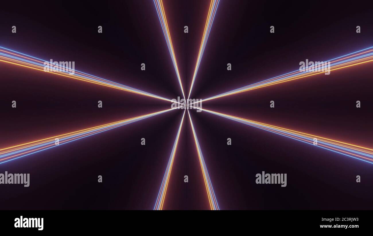 Graphic illustration with 3D rendering of laser light lines on a black ...