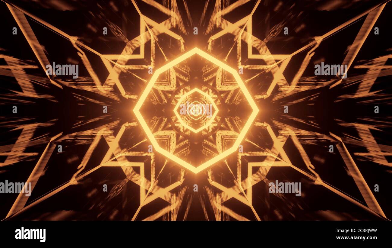 3D rendering of cool patterns made of golden laser lights Stock Photo ...