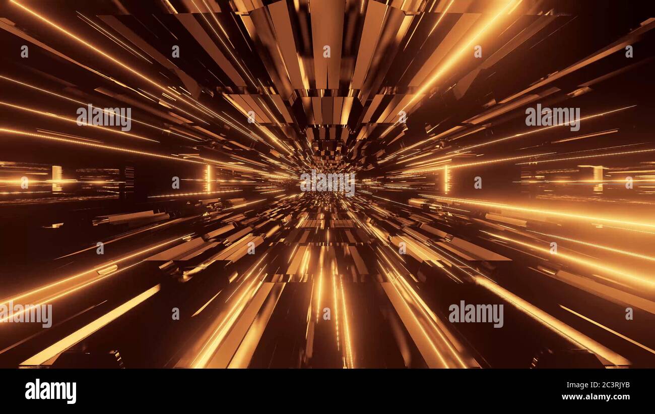 3D rendering of abstract shapes made of golden laser lights Stock Photo ...