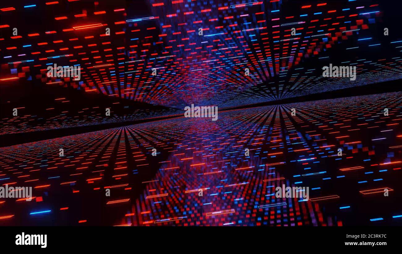 3D rendering of a double-layered cosmic surface with red and blue laser ...