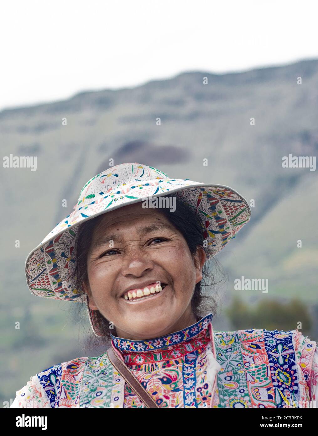 YANQUE, COLCA VALLEY, PERU - JANUARY 20, 2018: Close up of unidentified ...