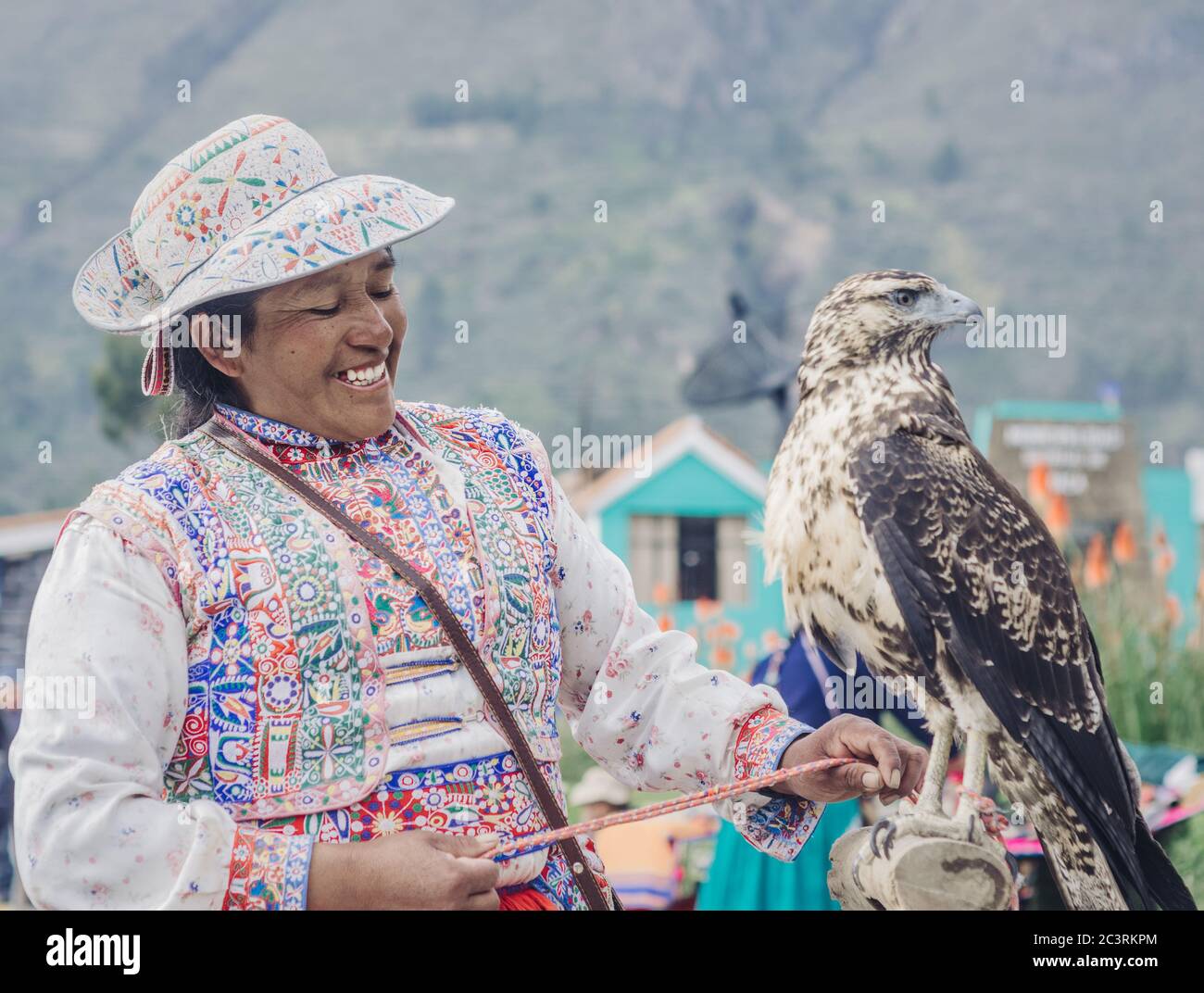 YANQUE, COLCA VALLEY, PERU - JANUARY 20, 2018: Peruvian woman in ...