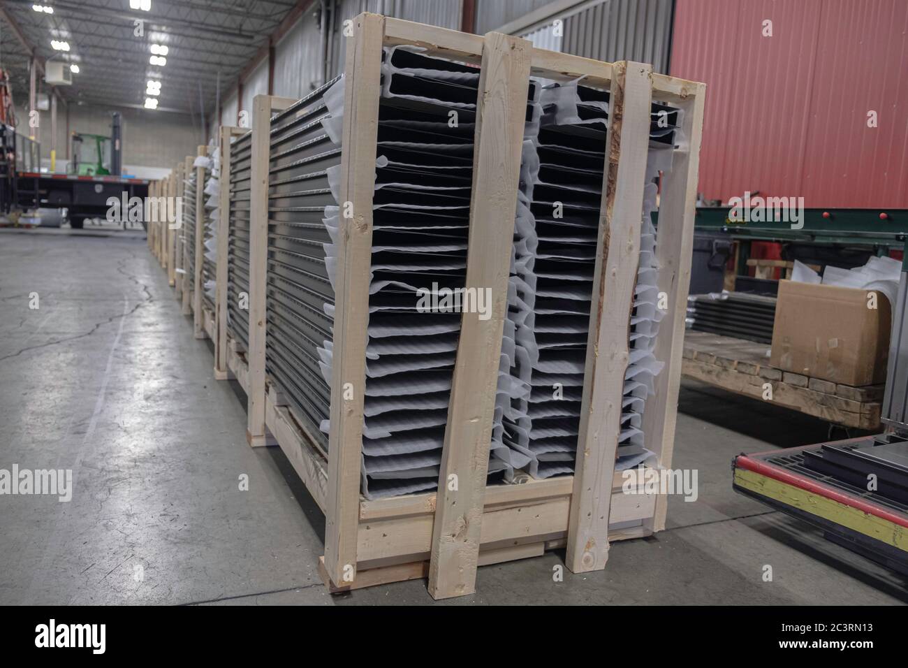 Crate of metal roofing sheets for delivery to construction site Stock ...