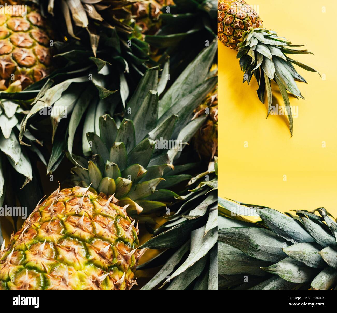 collage of fresh ripe pineapples on yellow background Stock Photo - Alamy