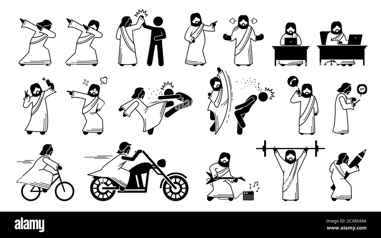 Funny Jesus Christ illustrations, stick figure, and icons. Pictogram ...