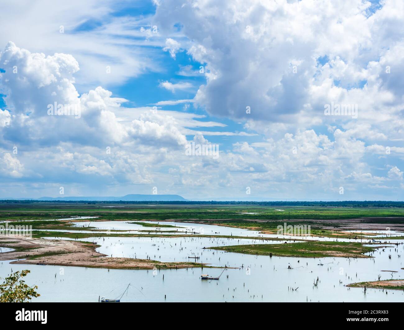 Beautiful cloud and blue sky with landscape of swamp background ...