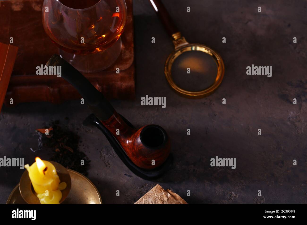 still life with a pipe for smoking and alcohol men's history Stock ...