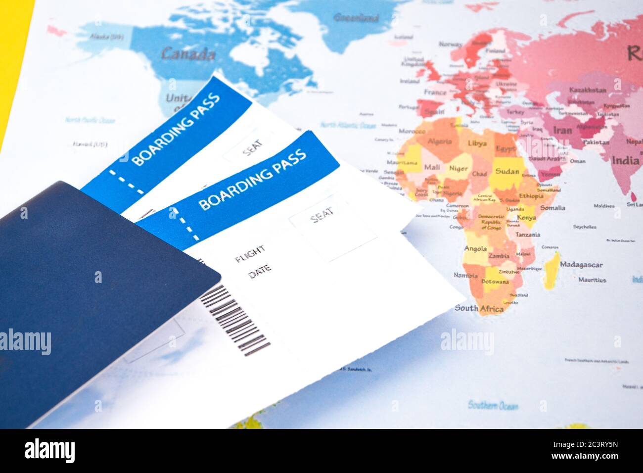 passport, boarding pass over map. travel concept Stock Photo - Alamy