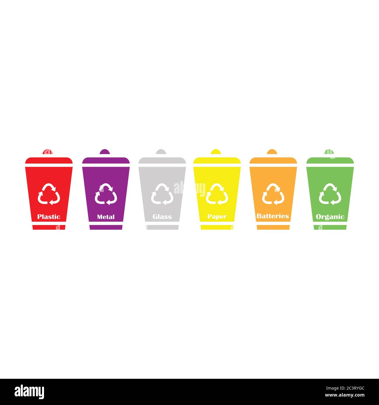 Garbage cans vector flat illustrations. Sorting garbage. Ecology and recycle concept. Trash cans ...