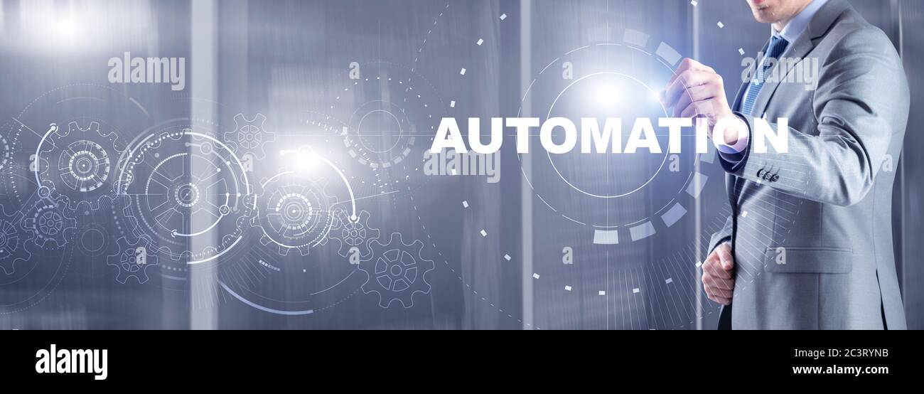Business Process Automation. Gears on server background. Technology ...