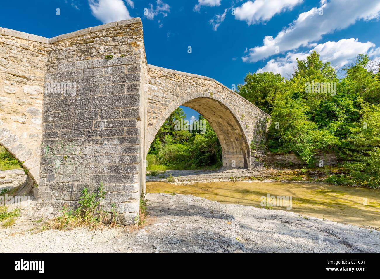 Stone bridge the middle ages in a town of south France, Provence Stock ...